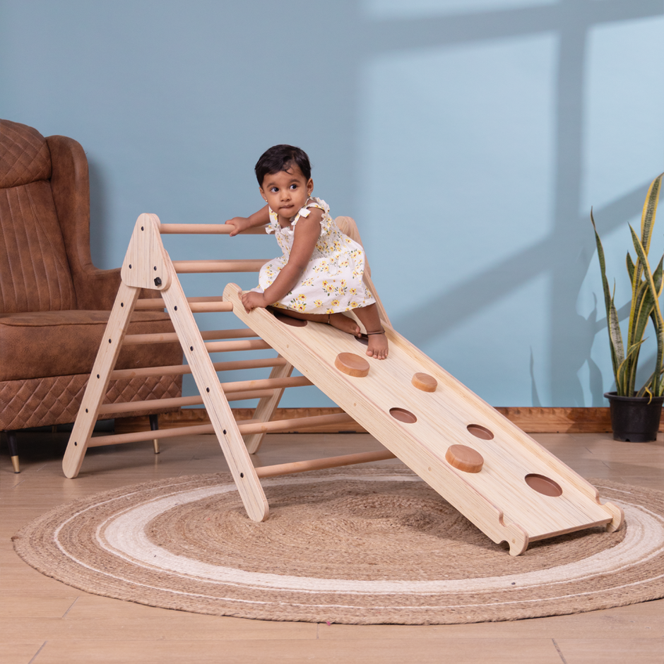 Pikler Triangle with slide| 9M+ babies|Ariro Wooden toys & Furniture