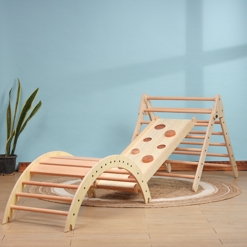 Pikler Triangle with slide| 9M+ babies|Ariro Wooden toys & Furniture