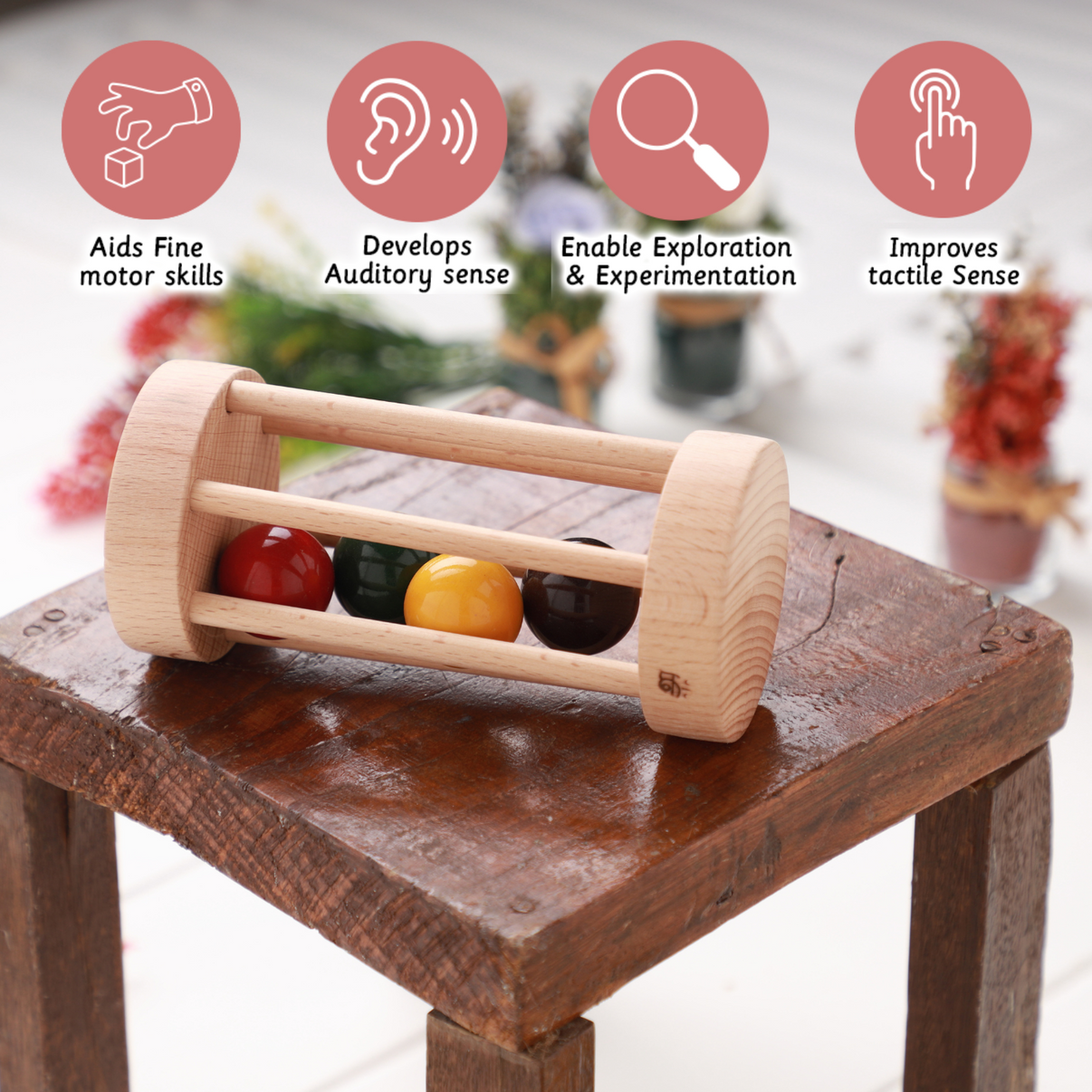 Buy Wooden Baby Rattles India|Organic Materials|Montessori Toys Ariro